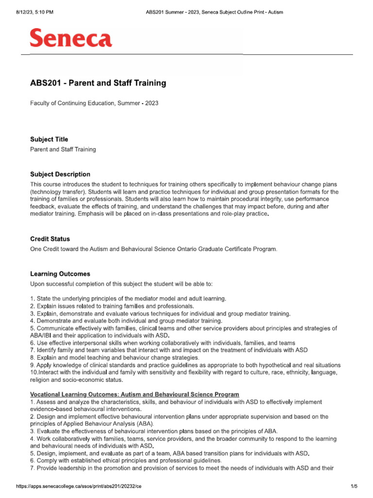 Parent and Staff Training Course Objectives | PDF