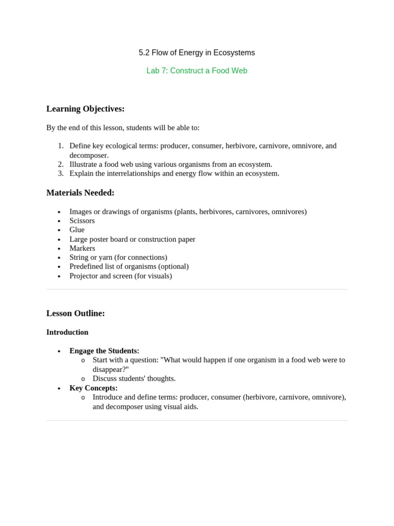 Lab 7 Construct A Food Web | PDF | Food Web | Foods