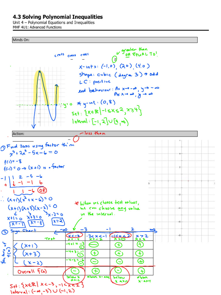 4.3 Solving Polynomial Inequalities Completed Note | PDF