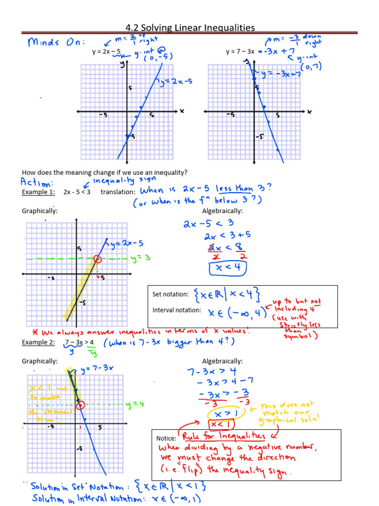 4.2 solving linear inequalities completed note | PDF