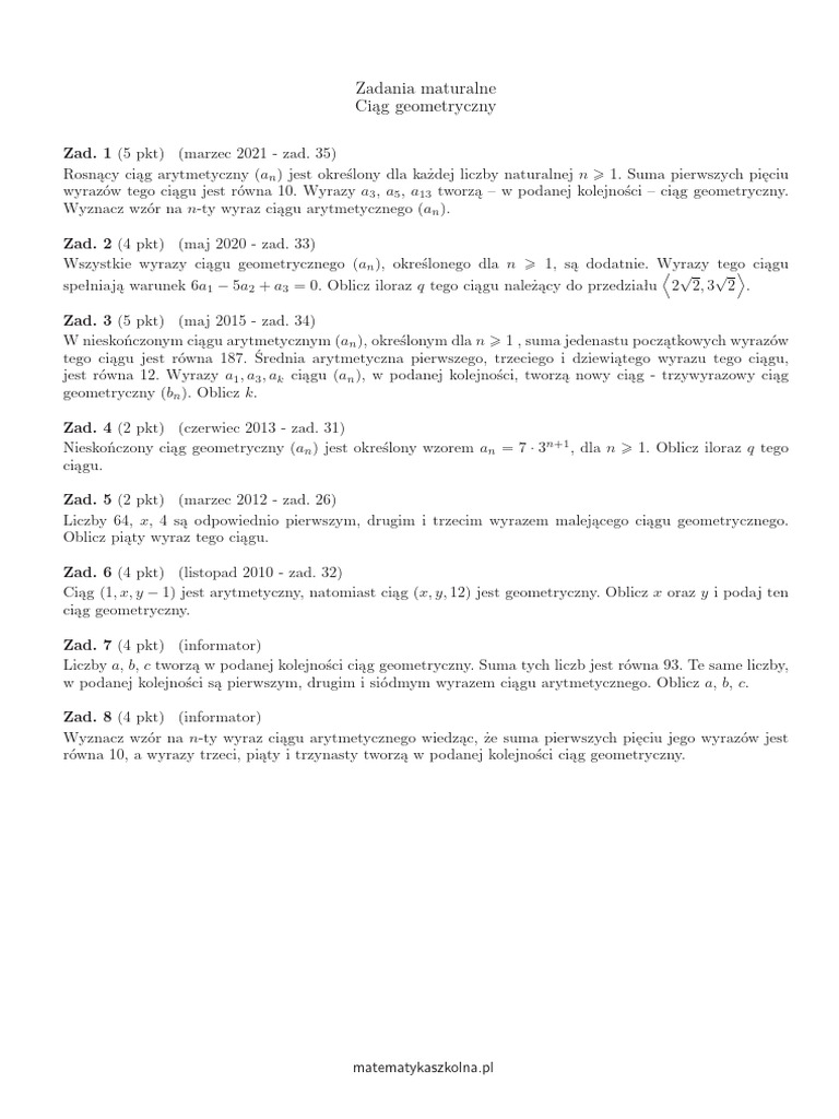 Ciag Geometryczny Otw Maturalne | PDF