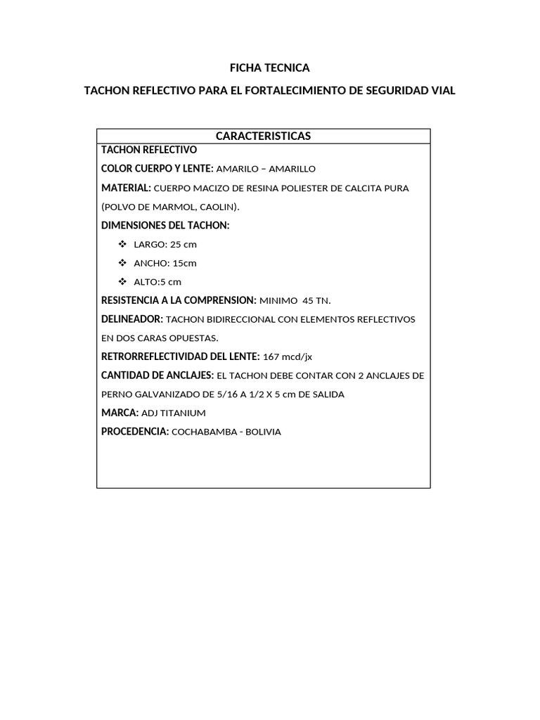 Tachón Reflectivo para Seguridad Vial | PDF