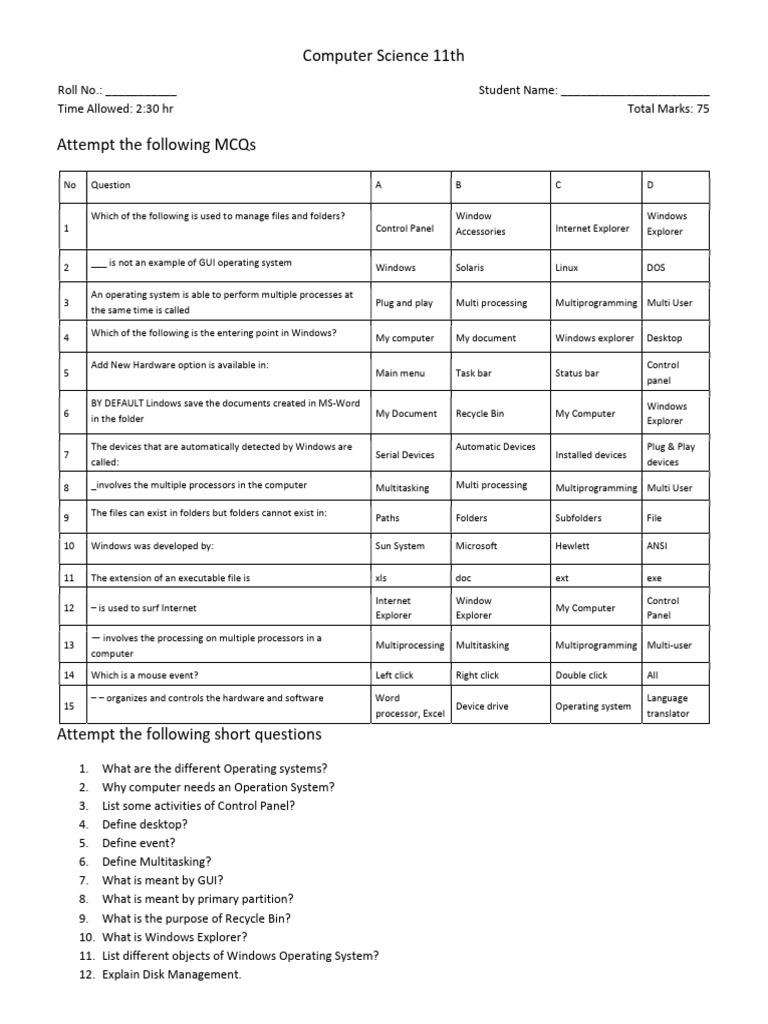 Computer Science MCQs and Questions Guide | PDF | Operating System ...
