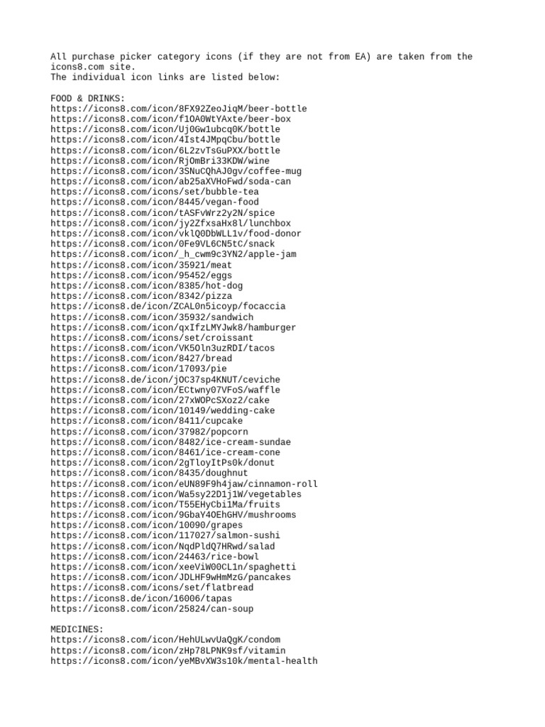 Purchase Picker Icon Categories List | PDF