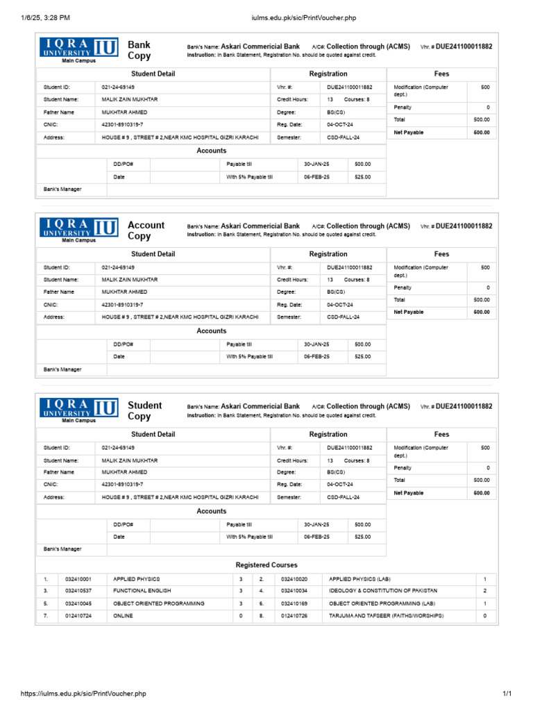 Iulms - Edu.pk Sic PrintVoucher - PHP | PDF