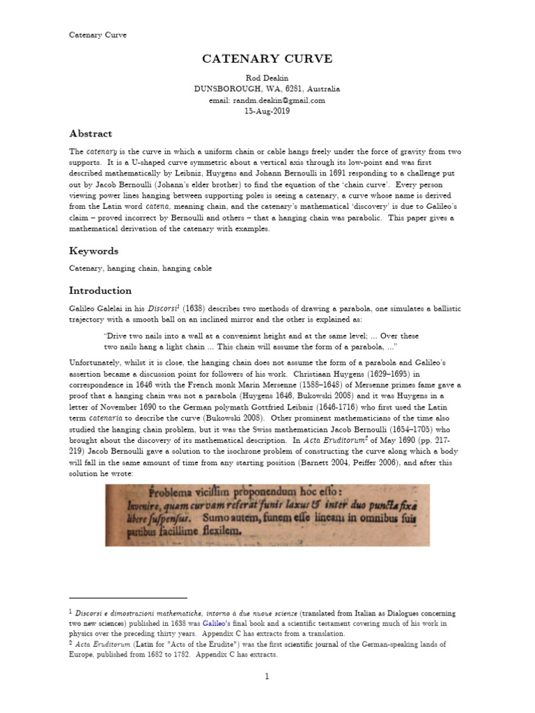 Catenary Curve | PDF | Mathematics | Mathematical Analysis