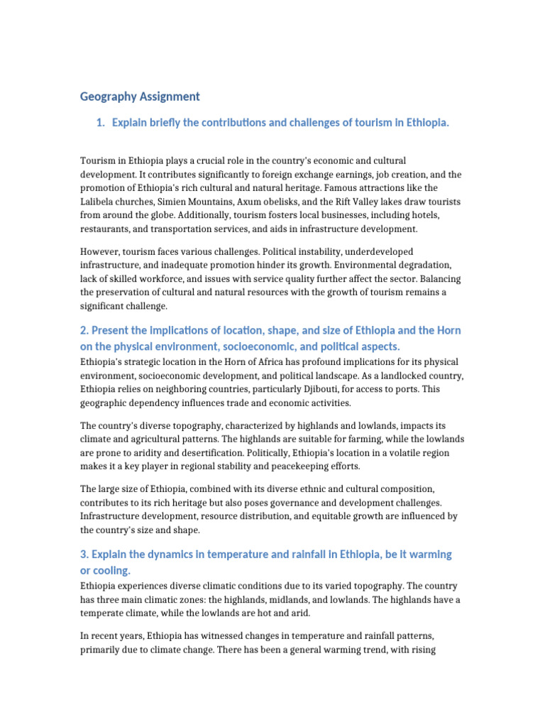 Geography Assignment Ethiopia | PDF | Ethiopia | Climate Change