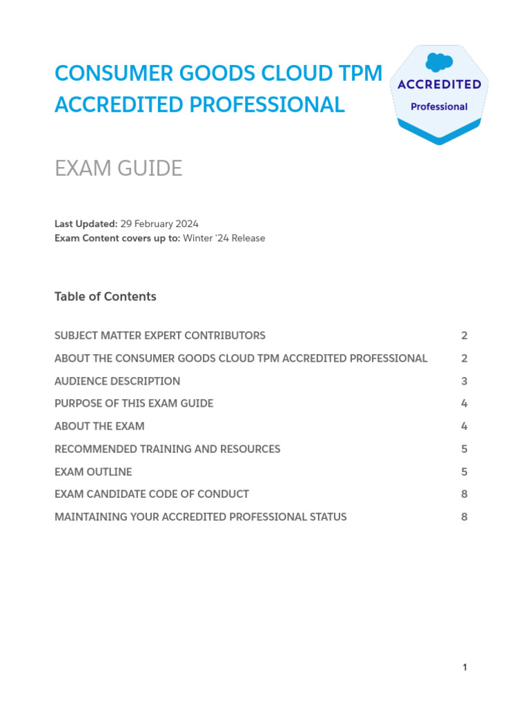 Consumer Goods Cloud TPM Accredited Professional - Exam Guide | PDF | Cloud Computing ...