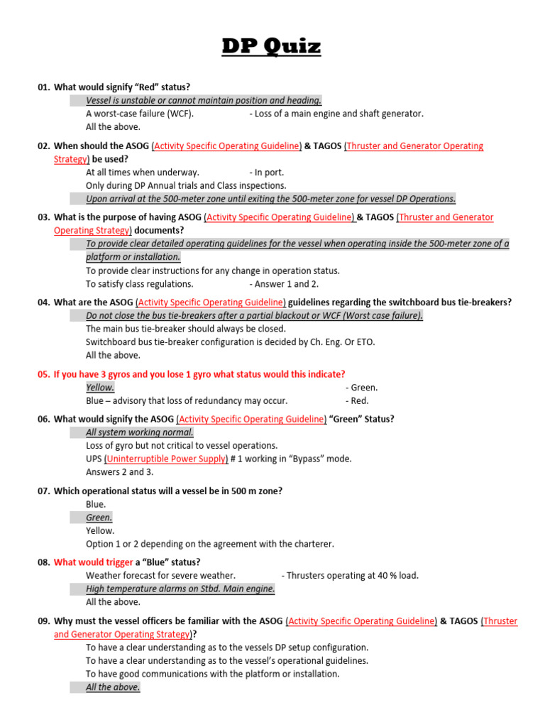 DP Status and ASOG Guidelines Quiz | PDF