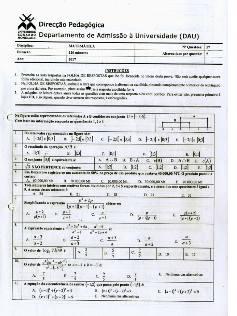 UEM Matematica 2017 | PDF