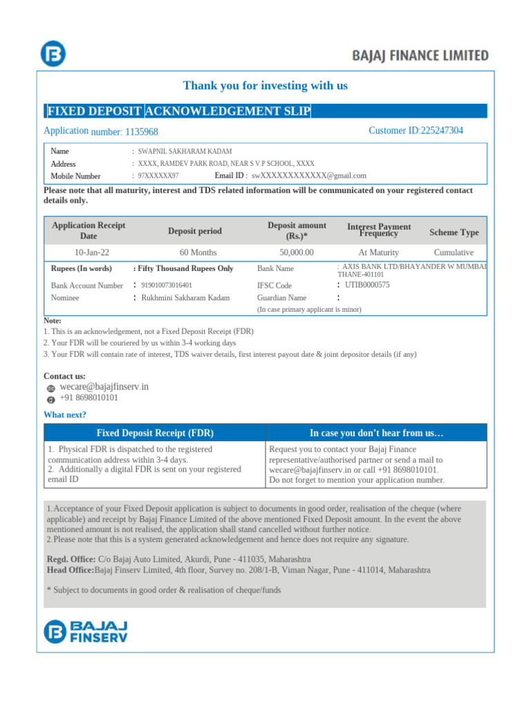 FD Acknowledgement Slip | PDF | Personal Finance | Banking