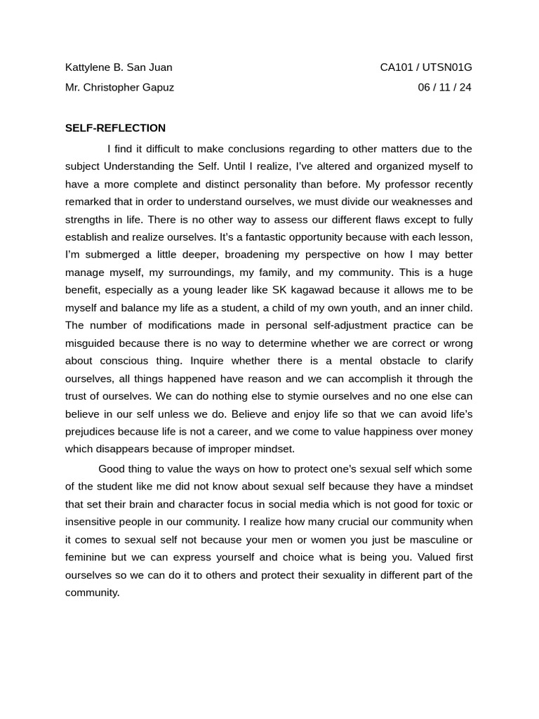 Self-Reflection on Personal Growth and Identity | PDF