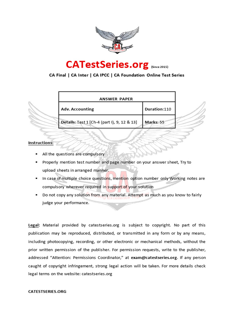 Advanced Accounting Test 1 4 2 May 2024 Solution 1705036518 | PDF ...