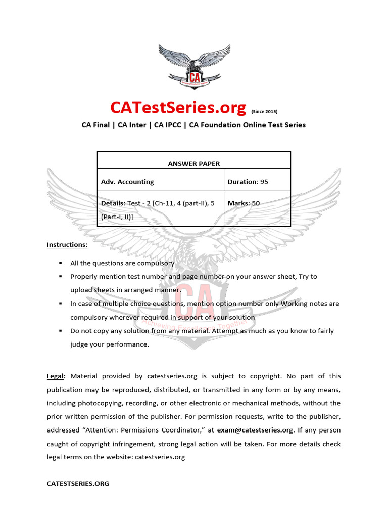 Advanced Accounting Test 2 4 2 May 2024 Solution 1705036867 | PDF ...