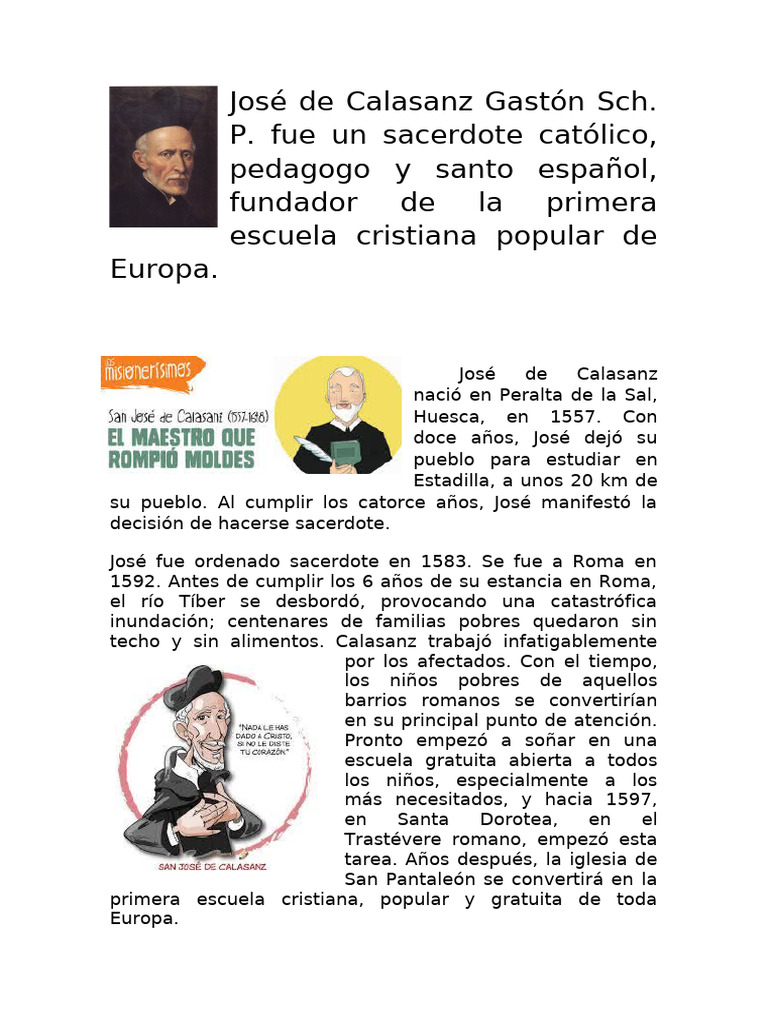 José de Calasanz: Fundador de Escuelas Gratis | PDF