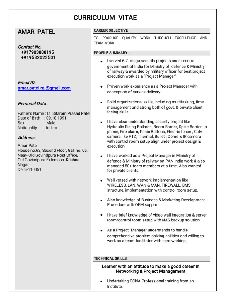 Amar Patel Project Manager | PDF | Computer Network | Cisco Certifications
