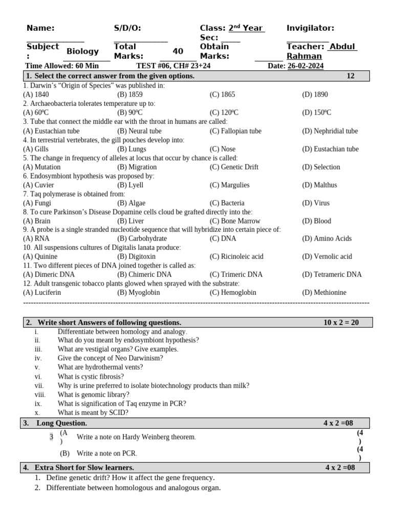 T#72nd Year Unit23+24 - 090833 | PDF | Dna | Gene