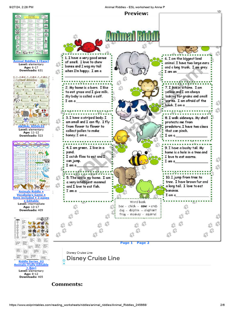 Animal Riddles - ESL worksheet by Anna P | PDF