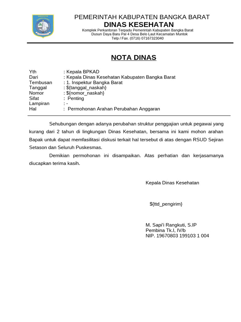Nota Dinas Anggaran BLUD Gaji PKM | PDF