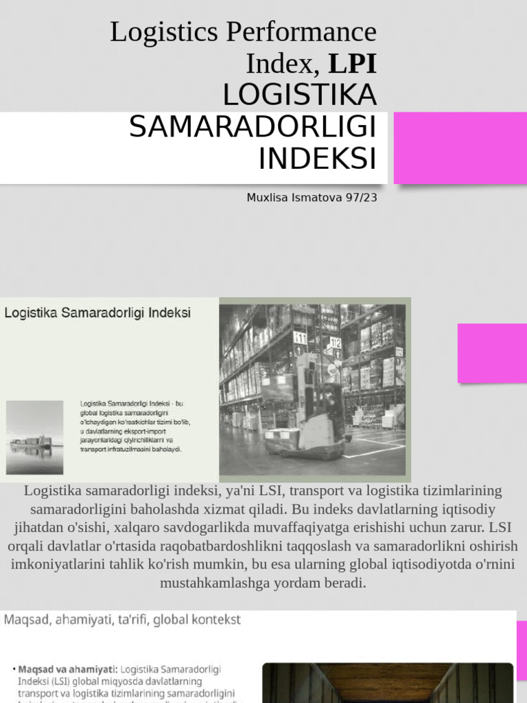 LPI Logistika Samaradorligi Indeksi Ismatova M.A.pptx - Parsing - Uz | PDF