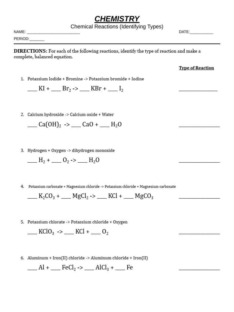 Identifying Types of Reactions | PDF | Hydroxide | Chloride