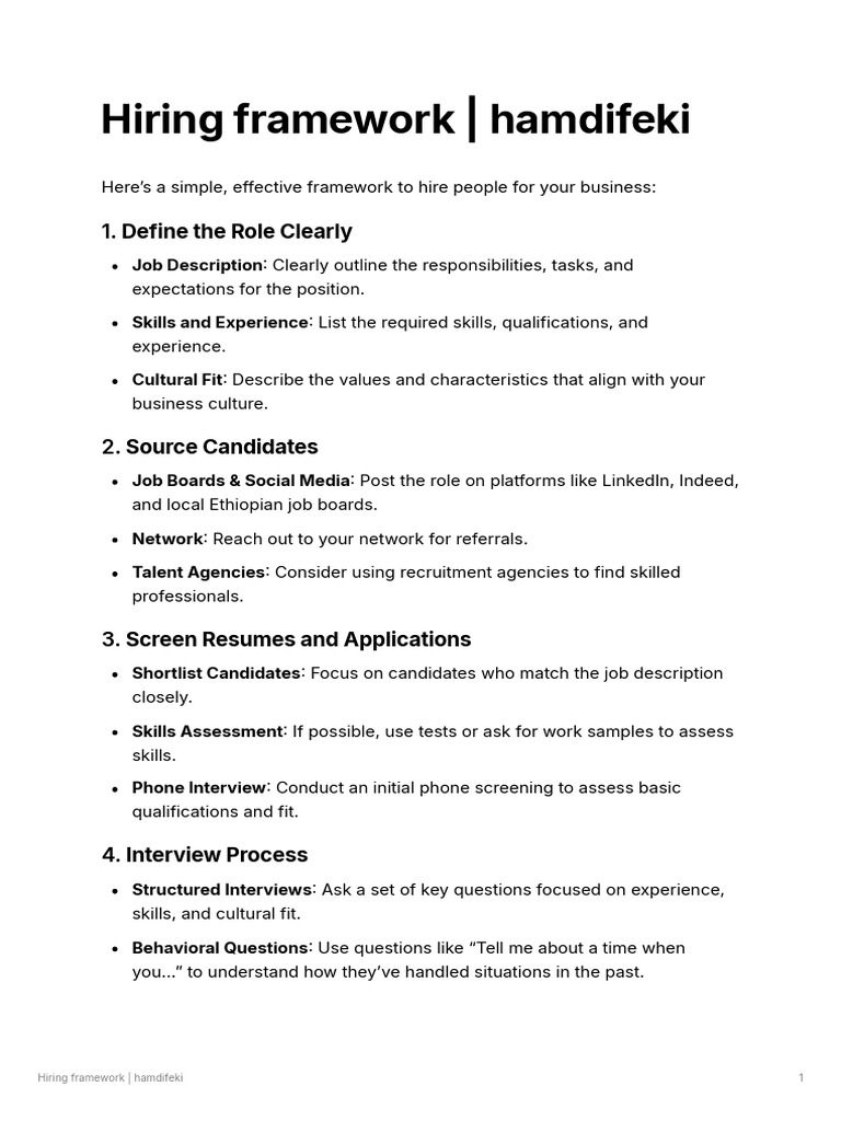 Hiring Framework Hamdifeki | PDF | Psychology | Industrial Organization