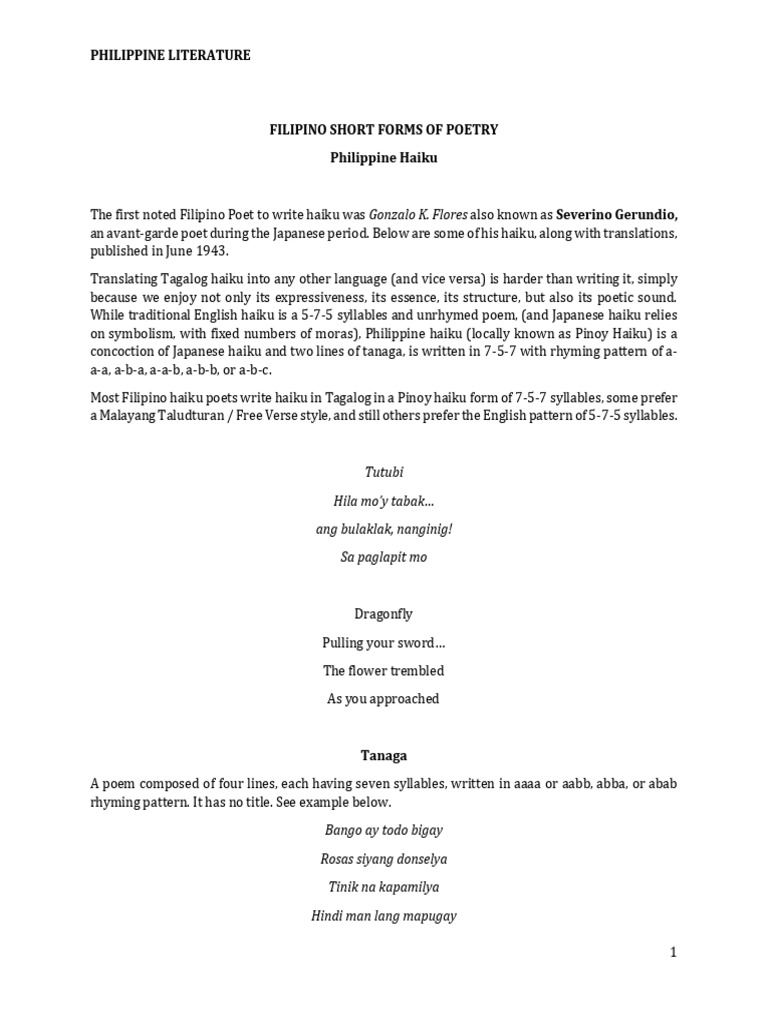 Filipino Haiku and Poetry Forms | PDF | Poetry | Haiku