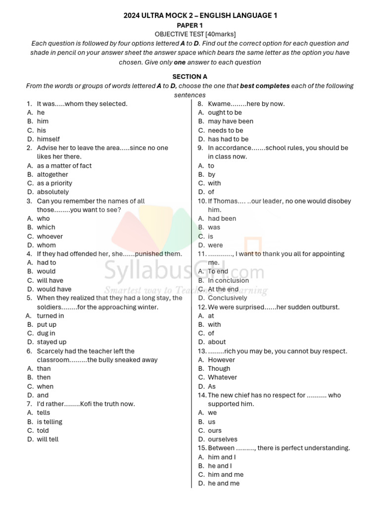 2024 Ultra Mock 2 English Language 1 | PDF