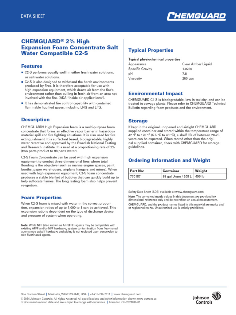 CH-2024015 CHEMGUARD 2pc High Expansion Foam Concentrate C2-S | PDF ...