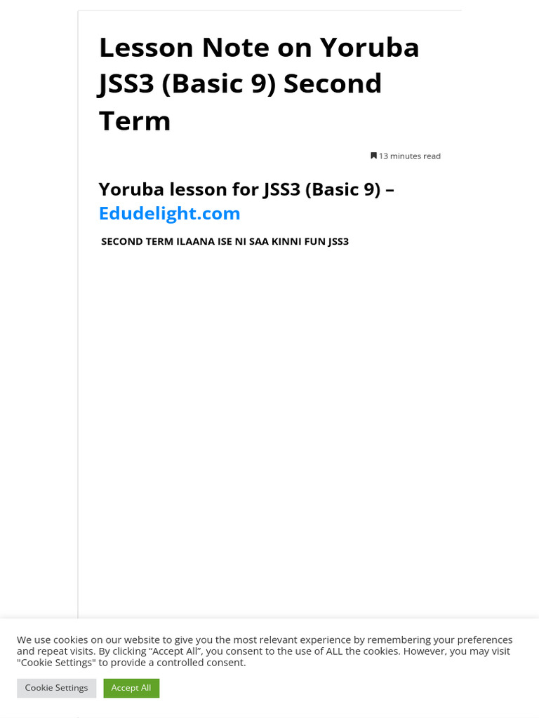 LessonNoteonYorubaJSS3 (Basic9) SecondTerm Edudelight - Com 1737374782300 | PDF | Santería ...
