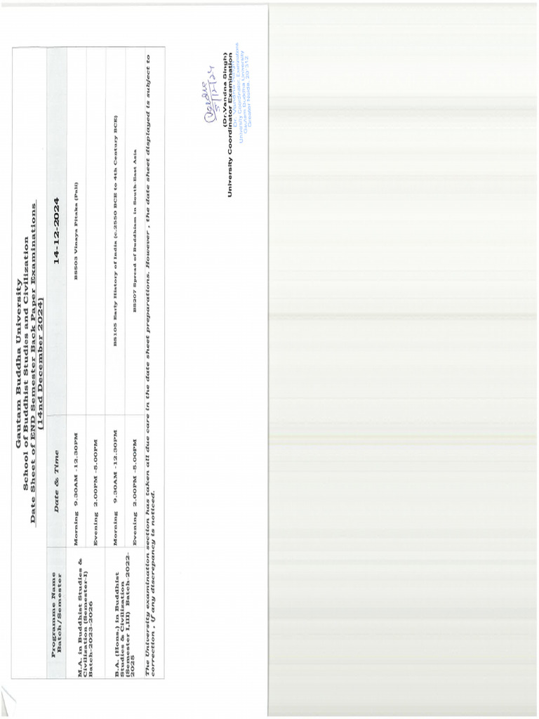 BACK PAPER DATE SHEET DEC 24 | PDF