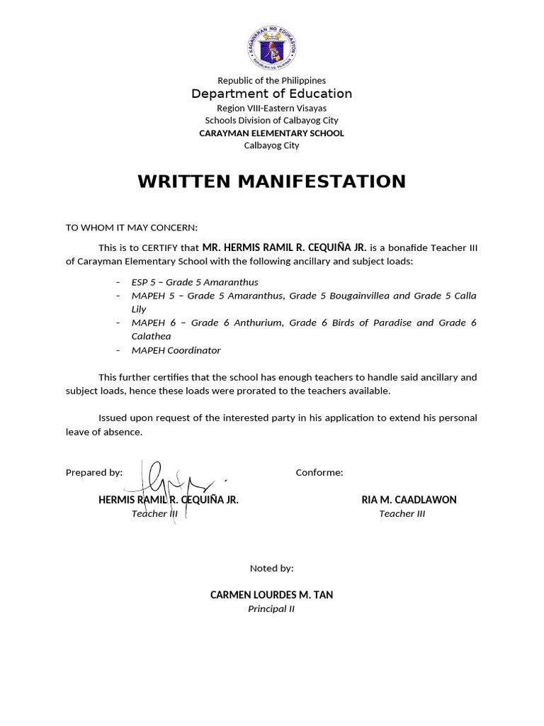 WRITTEN MANIFESTATION | PDF