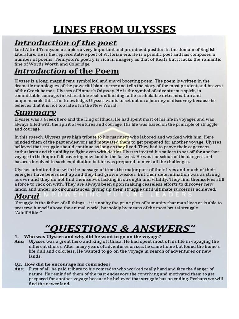 Xii-English Lines From Ulysses | PDF | Odysseus