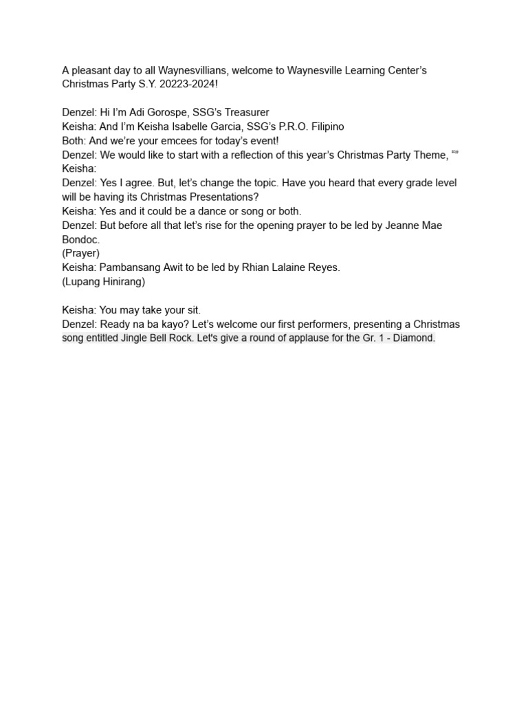 Xmas Party Emcee Script | PDF