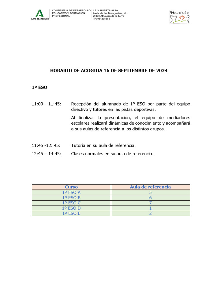 Información Familias Inicio de Curso | PDF
