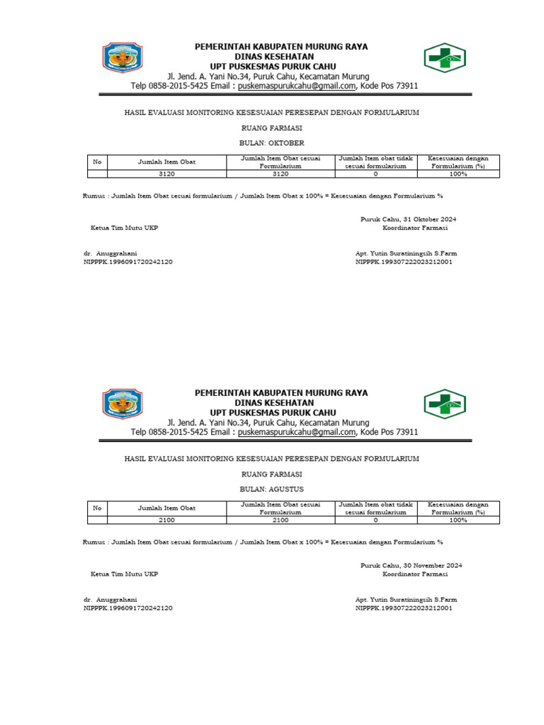 Hasil Evaluasi Monitoring formularium | PDF