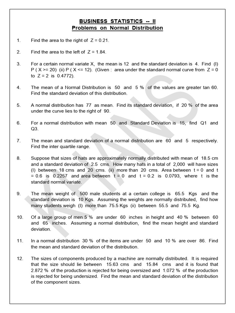 Normal Distribution Problem Set | PDF | Statistical Inference | Statistical Theory