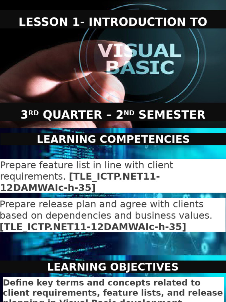 LESSON1-INTRO-TO-VISUALBASIC-1 | PDF | Window (Computing) | Basic
