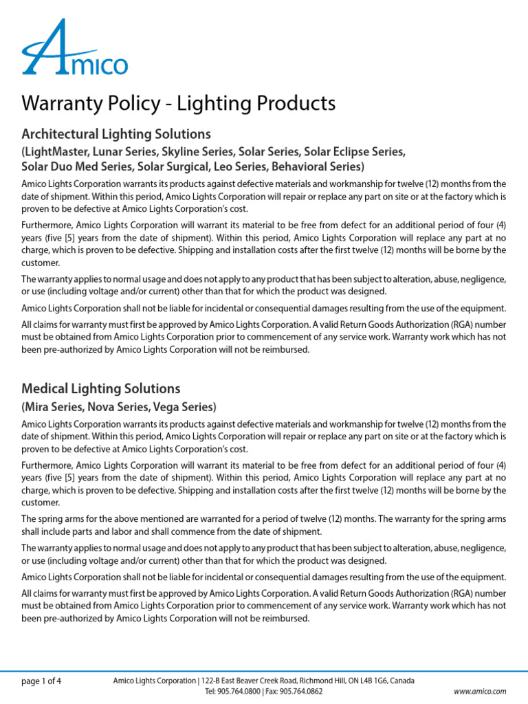 Amico Alt Lighting Products Warranty | PDF | Implied Warranty | Private Law