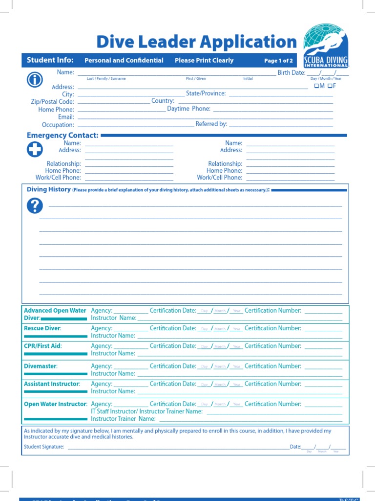 SDI Forms-13-Dive Leader Application | Underwater Diving | Wellness
