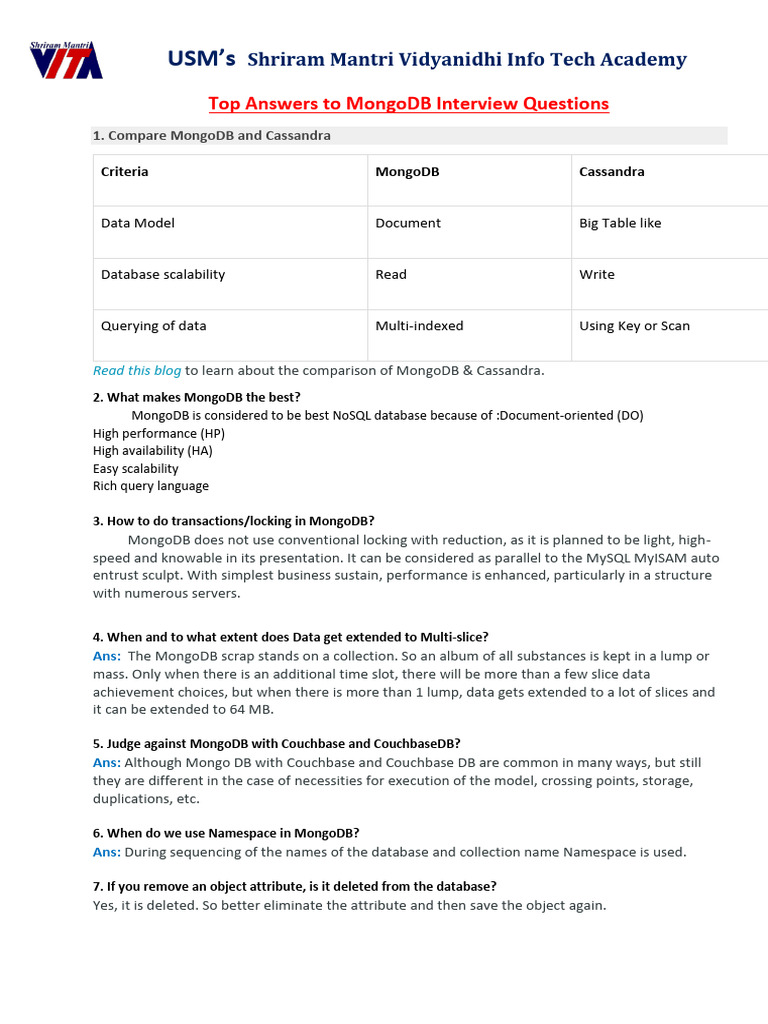 Mongodb Interview Questions Feb 19 Pdf Mongo Db Databases