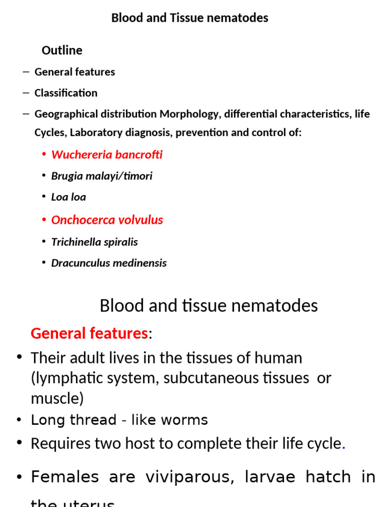 Blood and Tissue Nematodes | PDF | Parasitology | Clinical Medicine