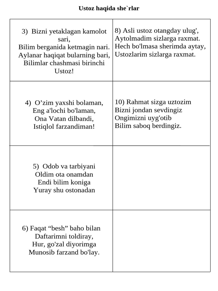 Ustoz Haqida She | PDF
