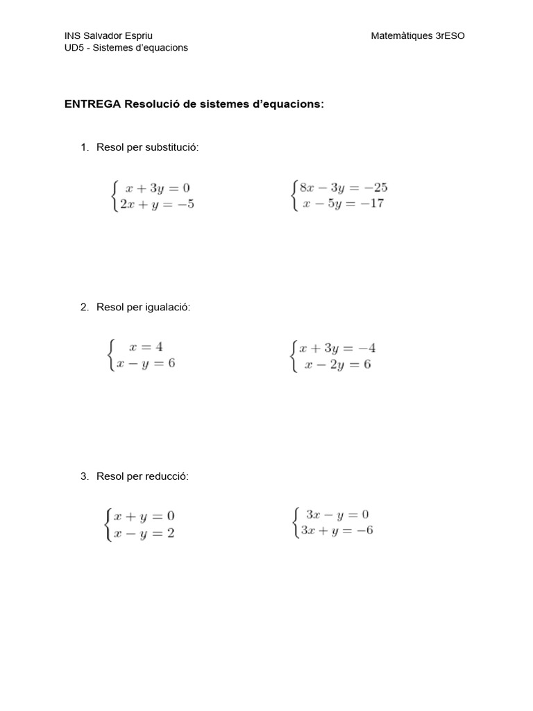 UD5 - ENTREGA Sistemes D'equacions | PDF