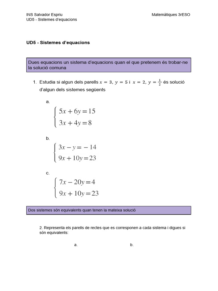 UD5 - Sistemes d’equacions | PDF