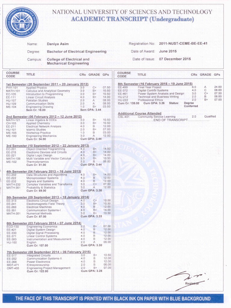 B.E Transcript | PDF