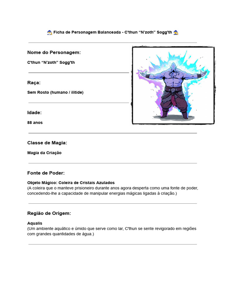 ? Ficha de Personagem Balanceada C'thun "N'zoth" Sogg'th ? | PDF