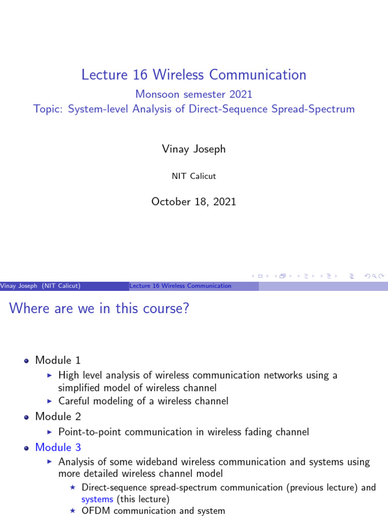 WC_lecture16_slides System-level Analysis of Direct-Sequence Spread-Spectrum | PDF | Data ...