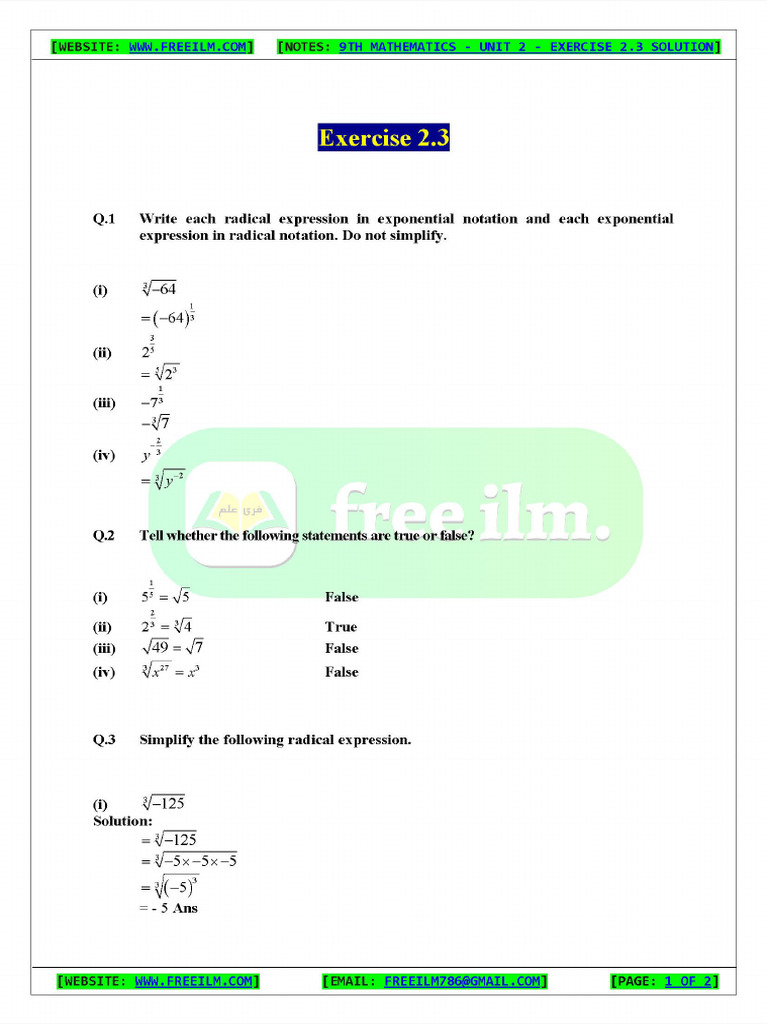 9th Math, CH 2, Ex 2.3 | PDF