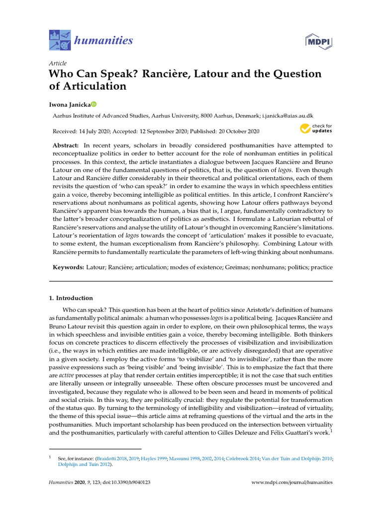 ¿Quién Puede Hablar Ranciére + Latour | PDF | Semiotics | Aristotle